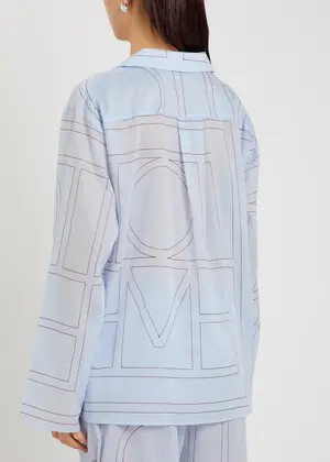 TOTEME Logo Monogrammed Cotton-blend Pyjama Shirt - Light Blue