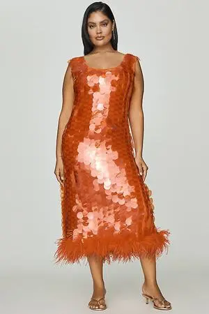 HUTCH Scoop-neck Sequ Midi Dress - Orange