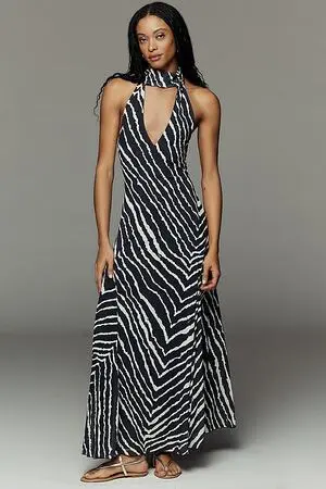 ESTHE Halter Godet Midi Dress - Nerite Shell Print