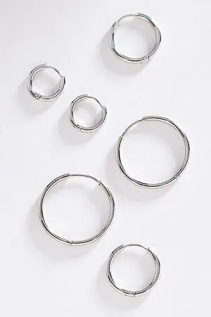 Anthropologie Water-resistant Hoop Earrgs, Set Of 3 - Silver