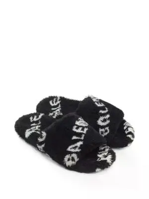 Balenciaga Intarsia Logo Shearling Slides