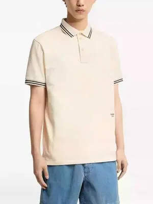 Moncler Striped Trim Cotton Piquet Polo Shirt - Neutrals