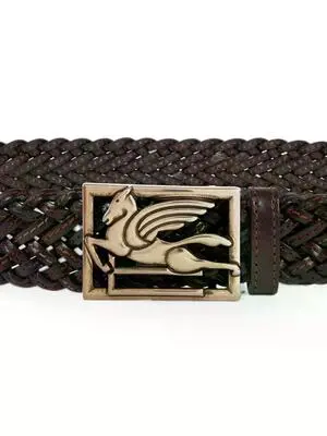 Etro Woven Leather Belt With Pegaso Buckle