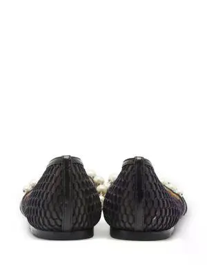 JIMMY CHOO Pearl-embellished Mesh Ballet Flats - Black
