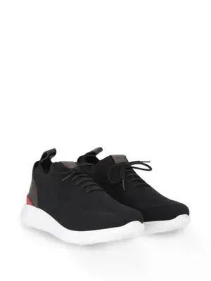 Isaia Leather Sneakers With Knit Panels