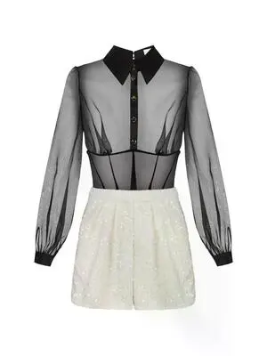 Elisabetta Franchi Organza Sequin-embellished Romper - Black