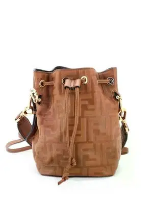 Fendi Mon Tresor Zucca Embossed Leather Mini Bucket Bag - Brown