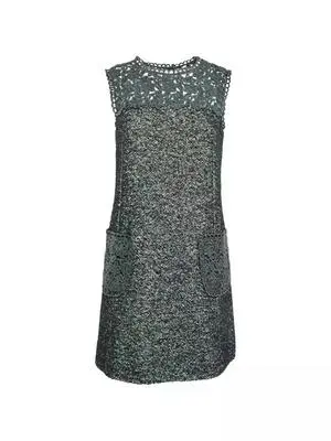 Dolce & Gabbana Sleeveless Zip-up Midi Dress With Floral Lace Trim - Grey