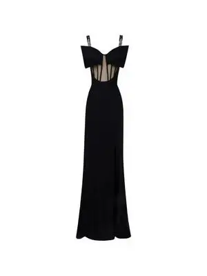 GEMY MAALOUF Sheer Corset Dress With Crystal Embellishments - Black