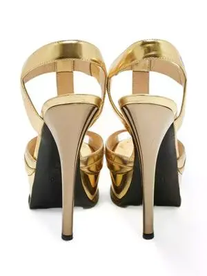 Fendi Metallic Leather Peep Toe Ankle Strap Platform Stiletto Sandals