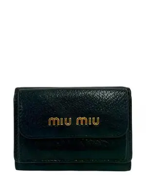 Miu Miu 2010-2026 Leather Logo Trifold Wallet Small Wallets - Black
