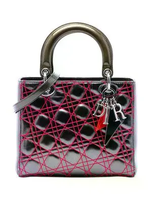 Dior Medium Metallic Lambskin Lady Satchel - Grey