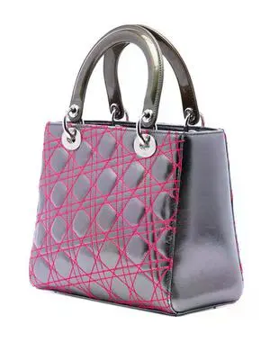 Dior Medium Metallic Lambskin Lady Satchel - Grey