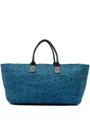 Bottega Veneta Large Lambskin Intreccio Cabat Tote Bag - Blue