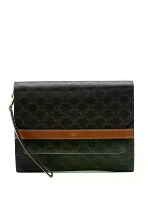 Celine Triomphe Coated Canvas Wristlet Flap Pouch Clutch Bag - Brown