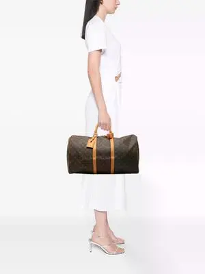 LOUIS VUITTON Monogram Keepall 55 Travel Bag - Brown