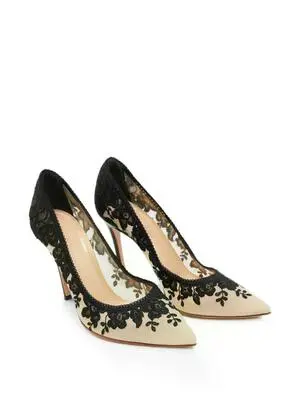 GIANVITO ROSSI Plexi Lace Heeled Pumps