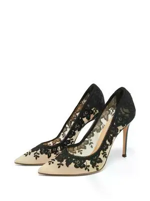 GIANVITO ROSSI Plexi Lace Heeled Pumps - Black