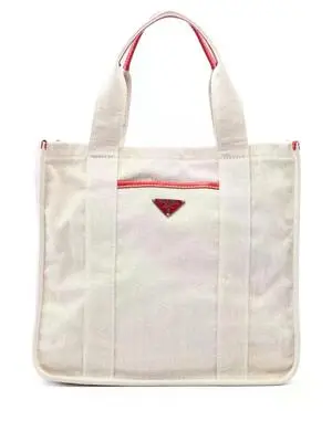 Prada Canapa Misto Linen Shopping Tote Bag - Brown