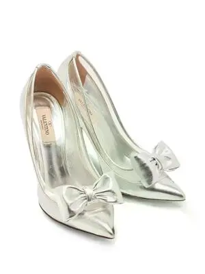Valentino Garavani Silver-tone Metallic Bow Detail Stiletto Pumps