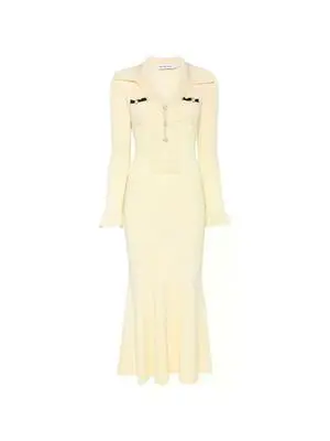 SELF-PORTRAIT Ruffled Ribbed-knit Midi Dress - Yellow