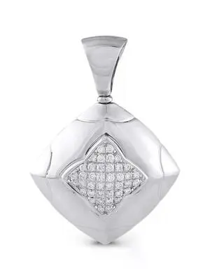 BVLGARI 18k White Gold Diamond Pyramid Pendant - Silver