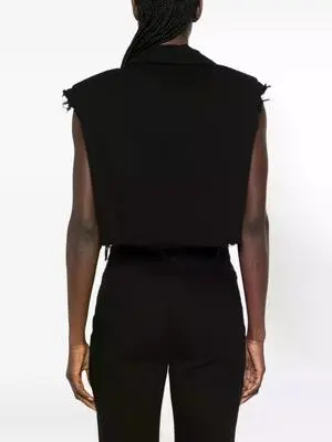 MOUTAKI Sleeveless Frayed Hem Jacket