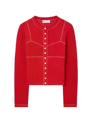 Tory Burch Cotton And Nylon Mesh Cardigan - Red
