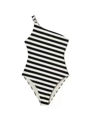 Tory Burch One-shoulder Striped Swimsuit - Black