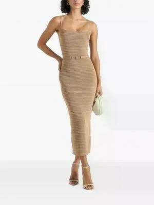 Manière De Voir Maniere De Voir Metallic Rib Knit Belted Midi Dress - Neutrals