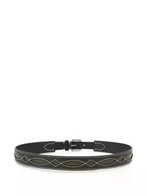 Etro Leather Belt With Cut-outs And Topstitching