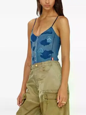 DIESEL® Bodysuit In Ribbed Jersey With Shadow-patch Effects