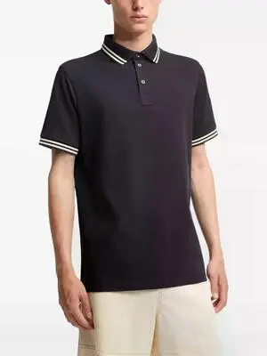 Moncler Striped Trim Cotton Piquet Polo Shirt Blue
