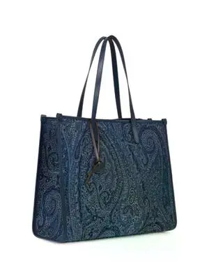 Etro Large Love Trotter Jacquard Denim Tote Bag - Blue