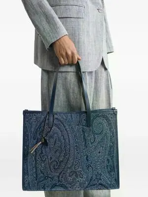 Etro Large Love Trotter Jacquard Denim Tote Bag - Blue