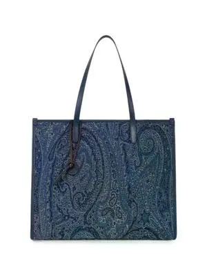 Etro Large Love Trotter Jacquard Denim Tote Bag - Blue