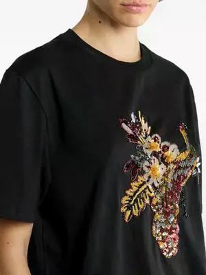 Etro Cotton T-shirt With Peacock Embellishment