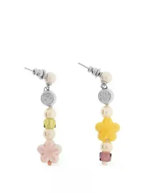 Off-White Floral-beaded Drop Earrings With Arrow Motif