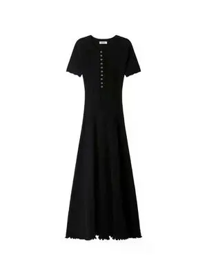 Sandro Ribbed Knit Midi Dress With Button Front - Black