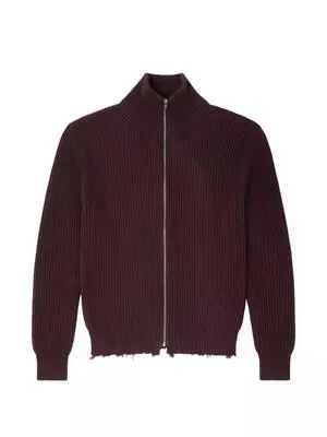 MAISON MARGIELA Ribbed Cotton High Neck Zip Jacket - Red