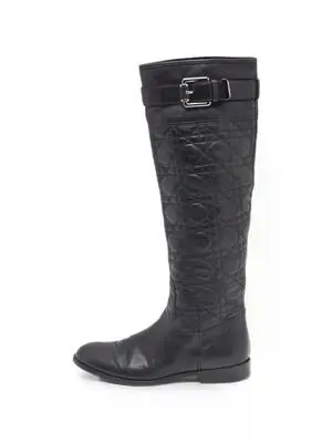 Dior Cannage Quilted Buckle Detail Boots - Black
