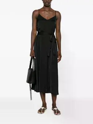 MOUTAKI Satin Finish Belted Midi Dress - Black