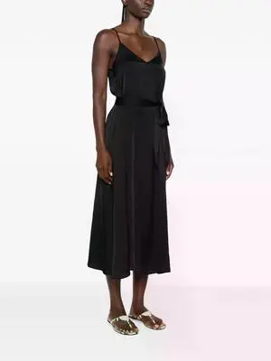MOUTAKI Satin Finish Belted Midi Dress