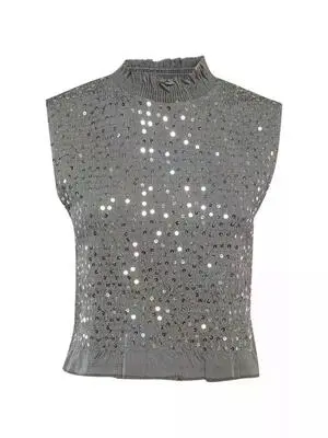 Sandro Sequin-embellished High Neck Sleeveless Top