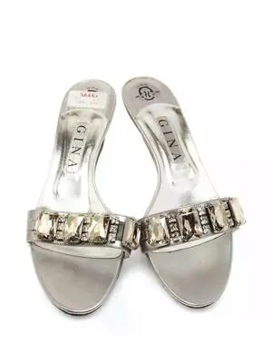 GINA Crystal Embellished Metallic Slide Sandals