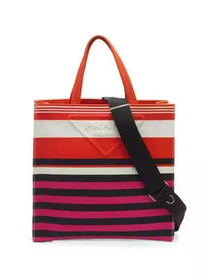 Prada Logo-embossed Stripe Tote Bag - Black