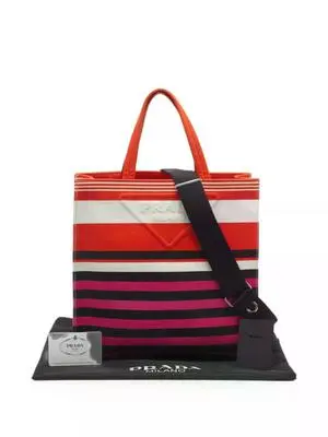 Prada Logo-embossed Stripe Tote Bag