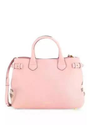Burberry Leather And House Check Canvas Medium Satchel - Pink