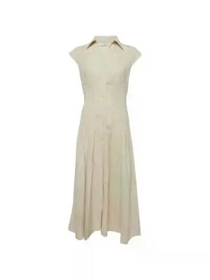 Sandro Striped Pleated Linen Midi Dress