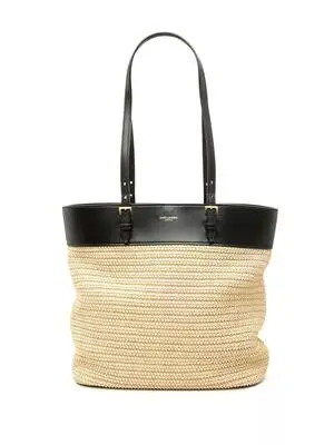 Saint Laurent Boucle Raffia Shopper Tote Bag - Black